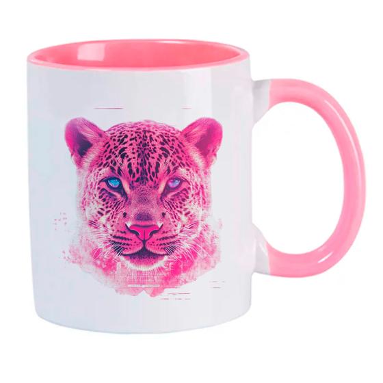Caneca Branca Interna Rosa de Porcelana 325ml ONCA PINTADA ROSA ...
