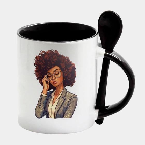 Caneca com Interior e Colher Preta Porcelana 325ML MULHER NEGRA ...