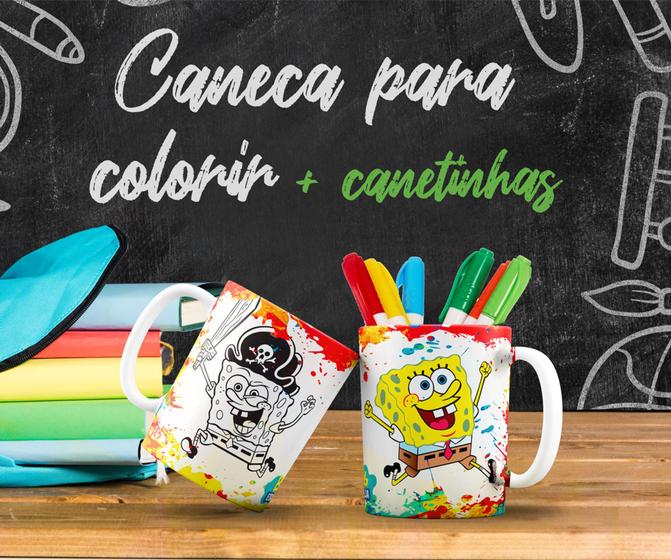 Caneca para colorir + Canetinhas Bob Esponja - Jaques Personalizados ...