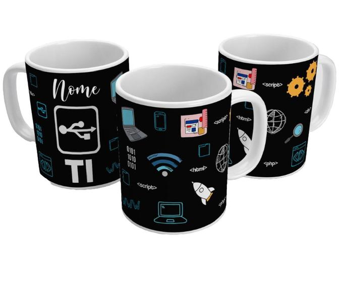 Caneca TI com nome personalizado presente programador - Mago das ...