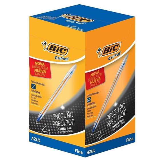 Caneta Bic Cristal Fina Azul - Embalagem com 50 Unidades - Caneta ...