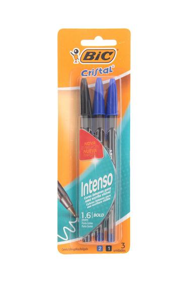 Caneta Esferográfica Bic Cristal Bold 1.6mm Azul e Preta com 3 Unidades - Caneta Esferográfica ...
