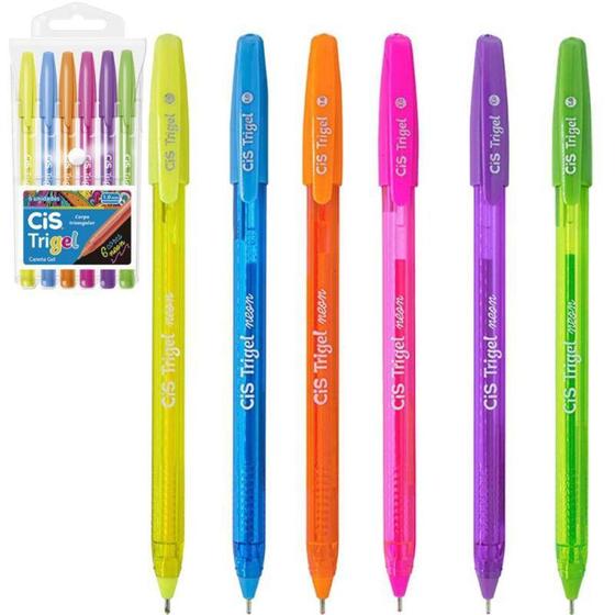 Caneta Esferográfica Gel Trigel 1.0mm Com 6 Cores Neon Cis - Caneta ...