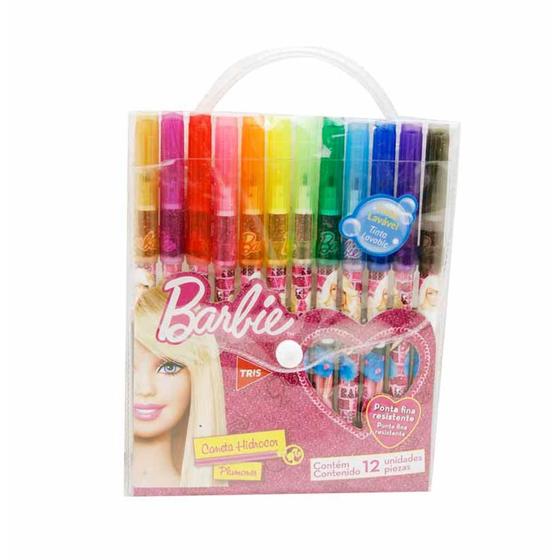Caneta hidrocor com 12 cores barbie 643533 / est / tris - Caneta ...
