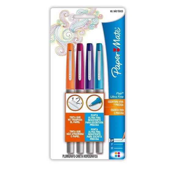 Caneta Hidrográfica Paper Mate Flair Ponta Fina 4 Unidades - Caneta ...