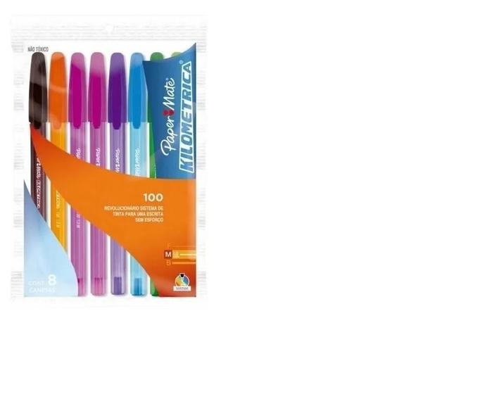 Caneta Paper Mate Kilometrica 100 Colorz Com 8 Cores - Papermate ...