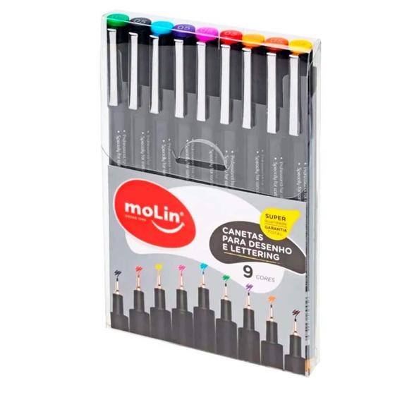 Canetas para Desenho e Lettering Kit 9 Cores - MOLIN - Caneta ...