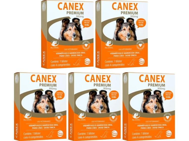 Canex Premium 900mg Vermifugo Cães Até 10kg 4 Comprimidos - 5 Unidades ...