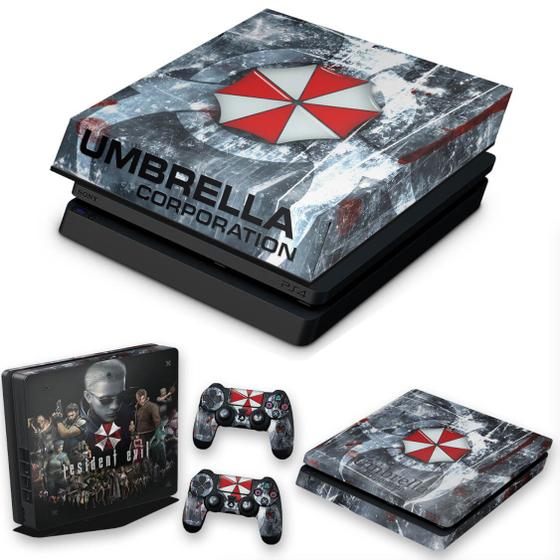 Capa Anti Poeira E Skin Compatível Ps4 Slim Resident Evil Umbrella