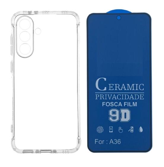 Capa Capinha Anti Impacto e Pelicula de Ceramica Fosca Privacidade 9d Para Samsung Galaxy A36 ...