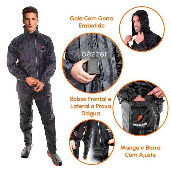 Capa De Chuva Moto Nylon Completa Conjunto Motoqueiro Gola e Capuz Com ...