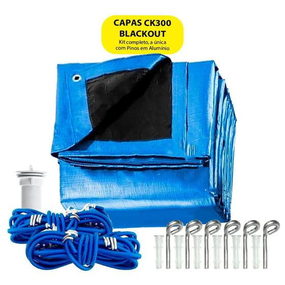 Capa de Piscina Blackout Azul x Preta CK300 8x5 Metros com Ilhós a cada ...