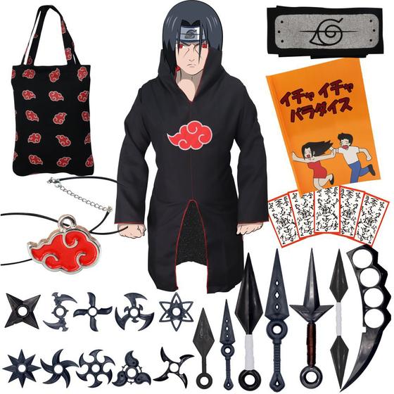 Capa Naruto Manto Akatsuki Colar Nuvem Itachi + Kit Kunai - Point Geeks ...