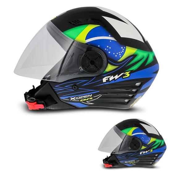 Capacete Aberto FW3 X Open Brasil Fosco Brilhante Viseira Cristal ...