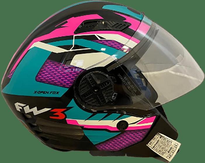 Capacete Aberto Fw3 X Open Fox com Óculos Interno Azul Branco e Rosa - Capacete de Moto ...