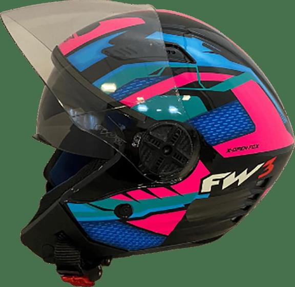 Capacete Aberto Fw3 X Open Fox com Óculos Interno Azul e Rosa ...