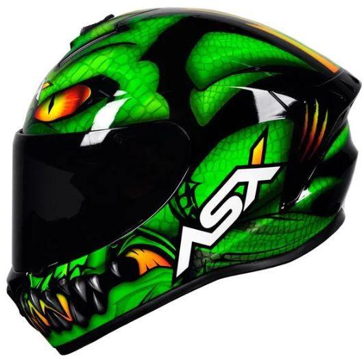 Capacete ASX Draken Raptor Brilho Preto/Verde Viseira Transparente ...
