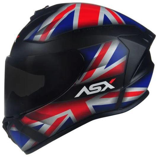 Capacete ASX Draken Uk Fosco Preto/Vermelho/Azul Viseira Transparente ...