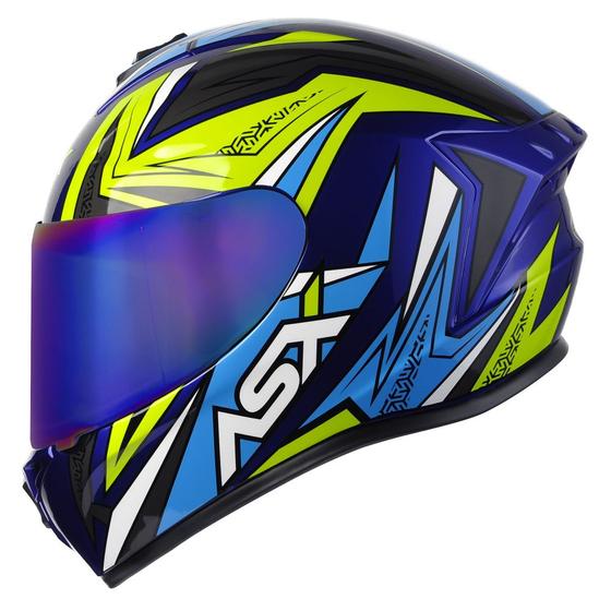 Capacete ASX Draken Vector Brilho Azul/Amarelo/Cinza Viseira Colorida ...
