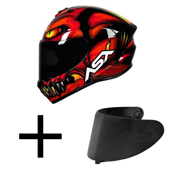 Capacete Axxis Draken ASX Raptor Preto e Vermelho Mais Viseira Fumê ...