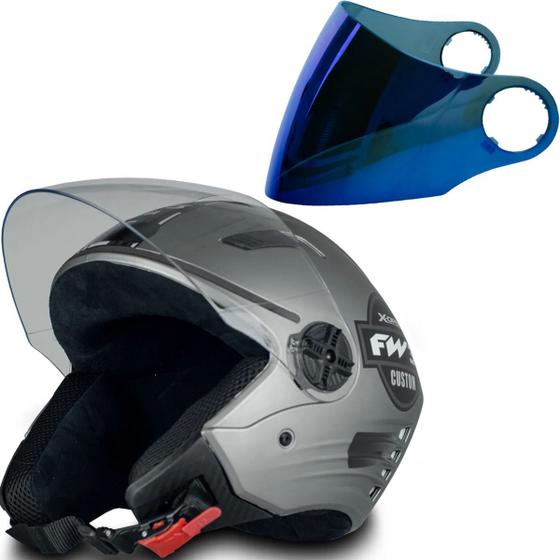Capacete Fw3 Aberto X Open Custom Prata 60 Viseira Azul - Capacetes de ...