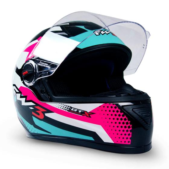 Capacete Gt Super Com Viseira Azul E Rosa Moto Fechado Feminino ...
