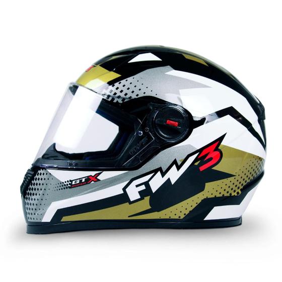 Capacete Moto Fechado GT Super Dourado Cinza/Branco Viseira Cristal ...