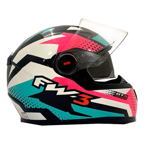 Capacete Moto Fechado GTX Super Azul Turquesa Com Rosa/Branco Viseira ...