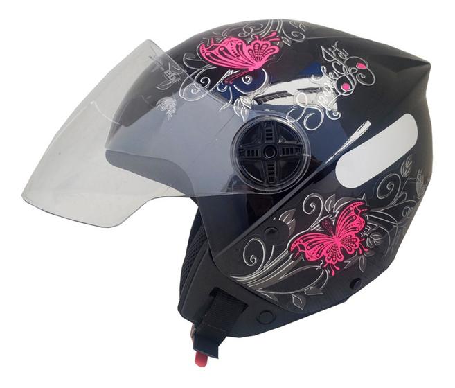 Capacete Moto Feminino Aberto Ebf Spark Jet Borboleta Preto Rosa C ...
