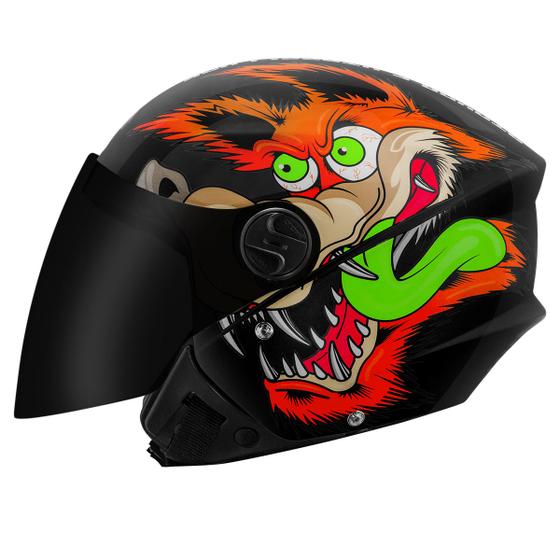 Capacete Moto Feminino Aberto Pro Tork Liberty New Coyote Vis. Fumê Desenho Lobo Envio Imediato ...