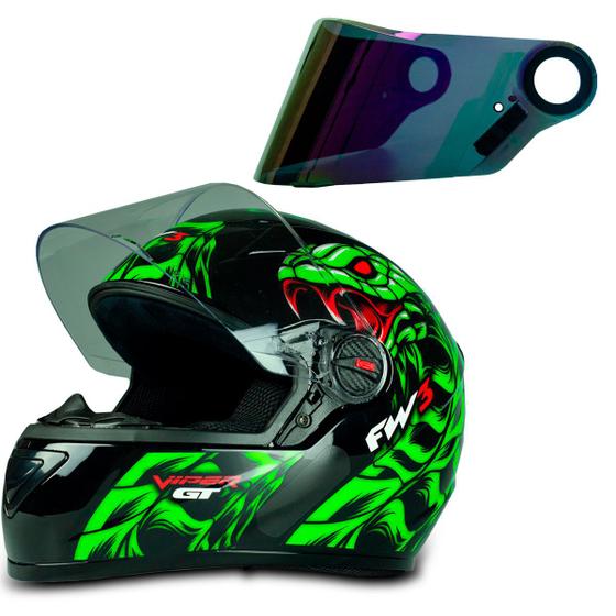 Capacete Verde Brilhante Viper Tam 60 + Viseira Camaleão - FW3 ...