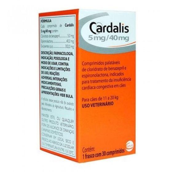 Cardalis 5mg/40mg - Para Cães De 11 A 20kg - 30 Comprimidos - CEVA ...