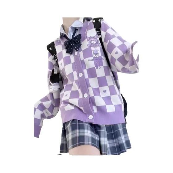 Cardigan Feminino Kawaii Sanrio Mymelody Kuromi Cinnamoroll Xadrez ...