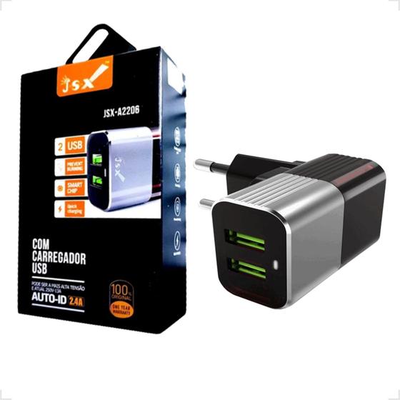 Carregador Adaptador Universal Duplo Viagem Com 2 Saída USB Bivolt 12W ...
