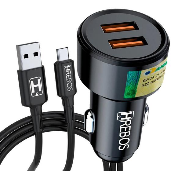 Carregador Celular Carro Tomada USB HS-368C Veicular Com Cabo Tipo C ...