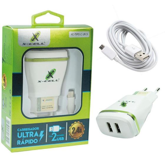 Carregador para Celular Turbo Tipo-C X-Cell com 02 Portas USB - Flex gold - Xcell - Carregador ...