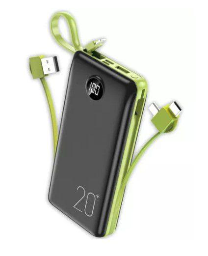 Carregador Portátil Power Bank 20000mAh Universal com Cabo V8 Lightning e Tipo C Bateria Externa ...