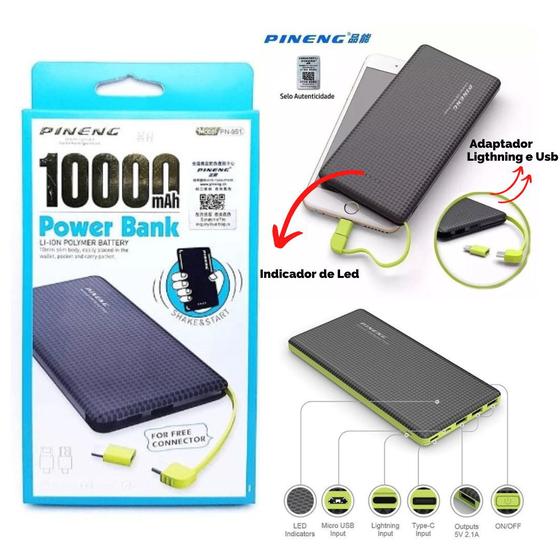 Carregador Portátil Power Bank Pineng 10000mah PN951 Para Celular ...
