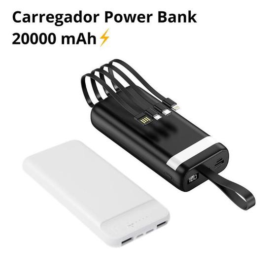 Carregador Power Bank 20000mAh Com Cabos Lightning, Tipo C, Micro V8 - SNAW - Carregador de ...