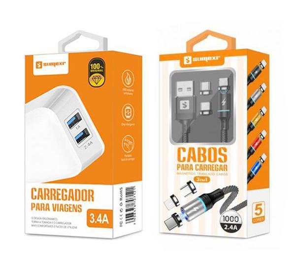 Carregador Rápido + Cabo Magnético 3 em 1 Original Sumexr compatível Multilaser MS40, MS40S ...