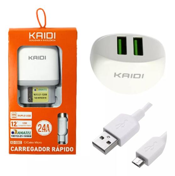 Carregador Rápido Completo Com Cabo Micro Usb V8 12W 2.4A Kaidi KD-556S ...