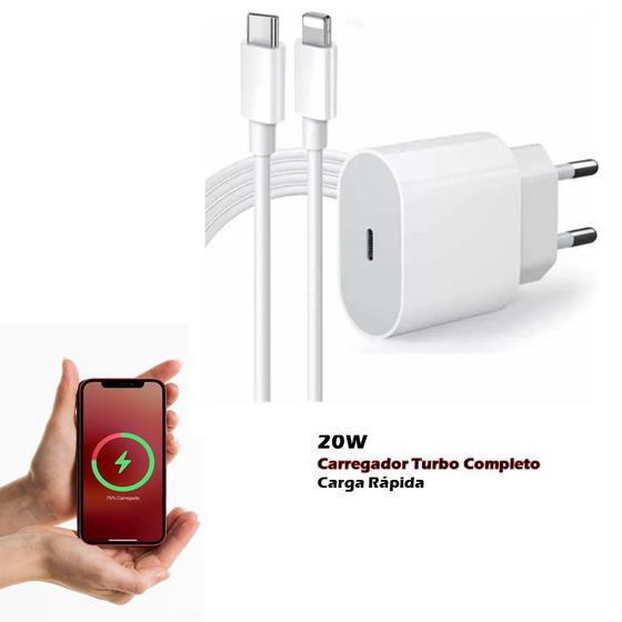 Carregador Tipo C USBC Turbo Completo Com Cabo Compatível Modelo Iphon ...