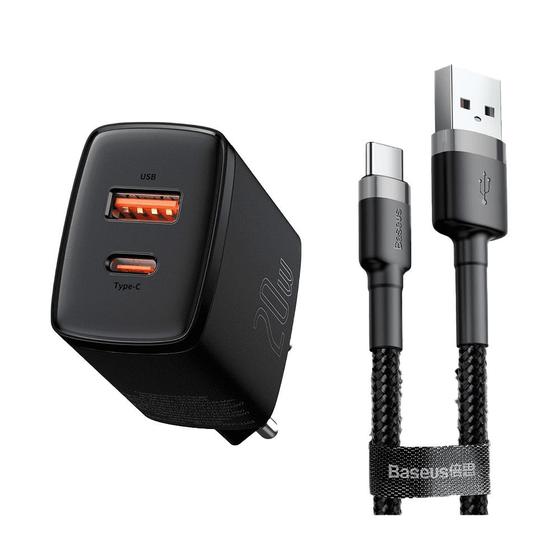 Carregador Turbo Baseus Dual Usb + Usb-c Cabo 1 Metro Anatel ...