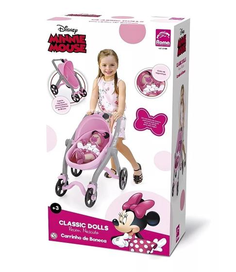 Carrinho de Boneca Brinquedo Minnie Mouse Disney Ajustável Classic ...