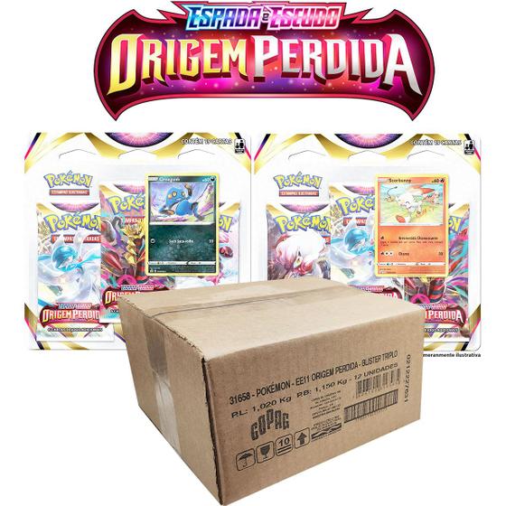 Carta Pokémon Caixa Com 12 Triplo Deck Origem Perdida Copag Deck De