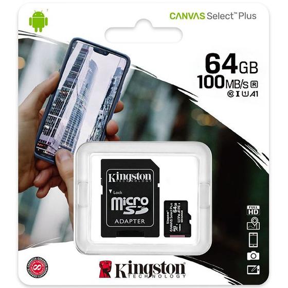 Cartao de Memoria Micro SD de 64GB Kingston Canvas Select Plus SDCS2/64GB - Preto - Cartão de ...