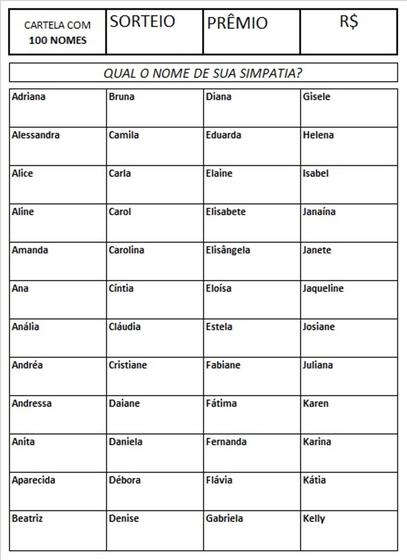 Cartela de rifa com 100 nomes - CartelasRifa - Rifa - Magazine Luiza