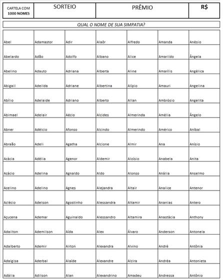 Cartela de rifa com 1000 nomes - CartelasRifa - Rifa - Magazine Luiza