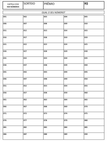 Cartela de rifa com 400 números - CartelasRifa - Rifa - Magazine Luiza