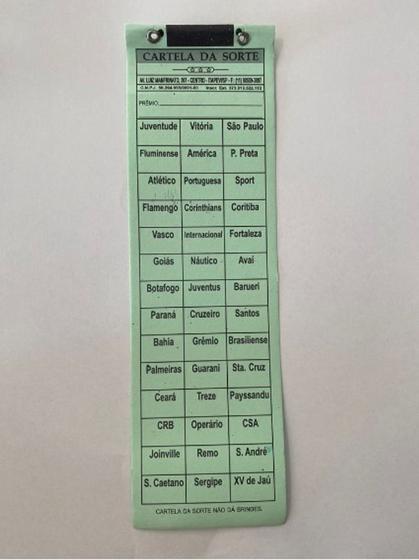 Cartela de rifa com 42 times - CARTELA DA SORTE - Cartela de Bingo - Magazine Luiza